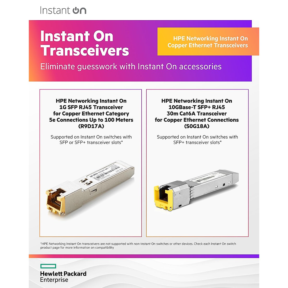 HPE Networking Instant On 1G SFP RJ45 Transceiver for Copper Ethernet Category 5e Connections Up to 100 Meters (R9D17A)