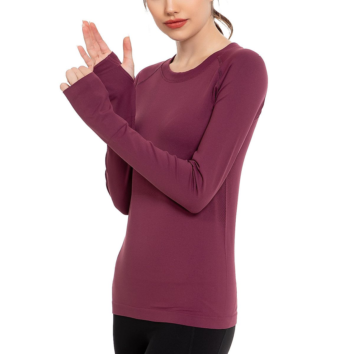 ANNVA U.S.A. Long Sleeve Workout Shirts for Women Swiftly Tech,Athletic Yoga Tops Gym Workout Tops Soft & Stretchy Slim Fit(DarkRed,S)