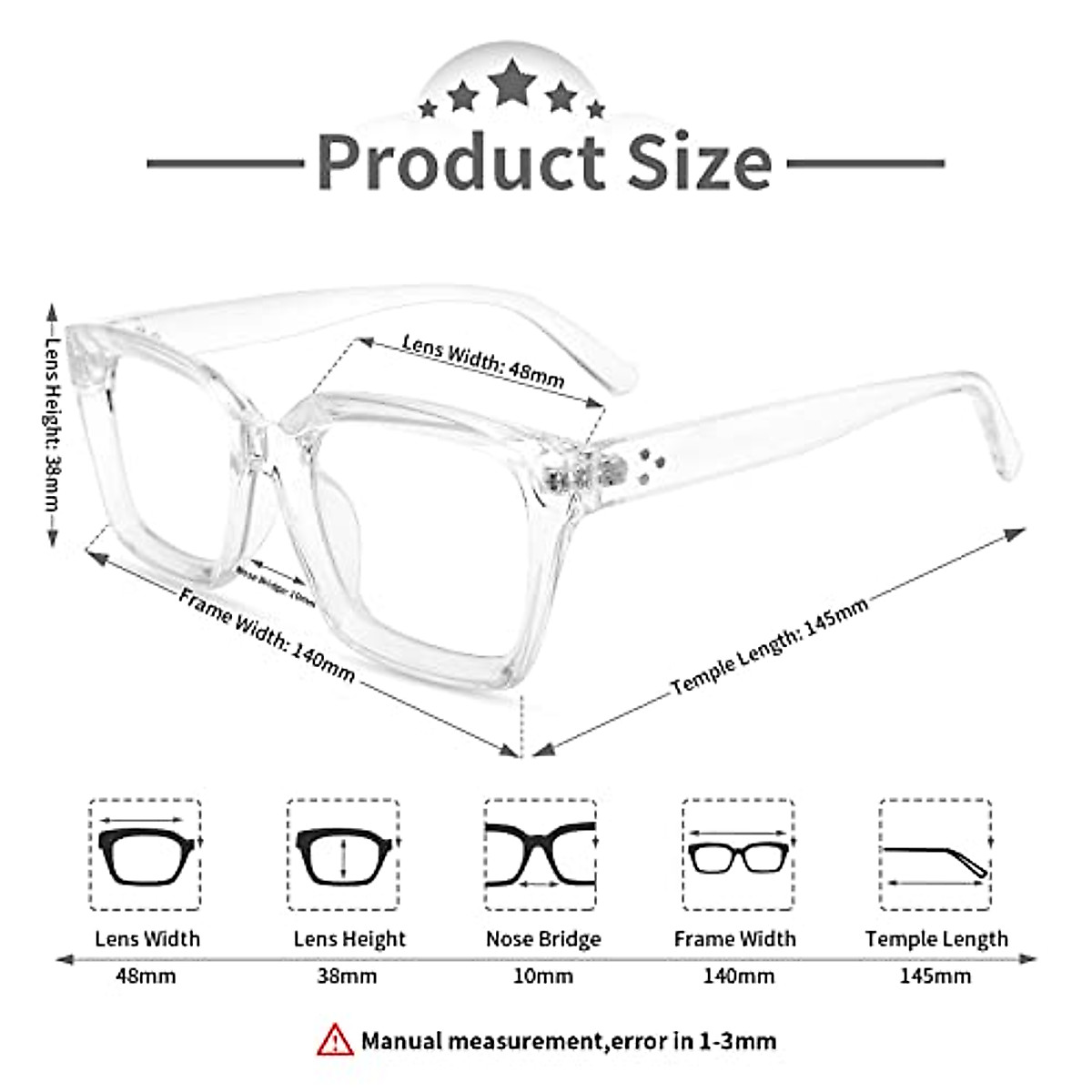 Bouryo Vintage Clear Lens Glasses for Women, Non-prescription Classic Square Eyewear Thick Frame Eyeglasses