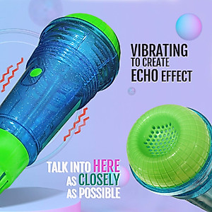 Novelty Place Echo Mic for Kids and Toddlers - Battery-Free Magic Microphone Voice Amplifying Retro Toy for Singing, Speech & Communication Therapy - 10" (Blue & Green)
