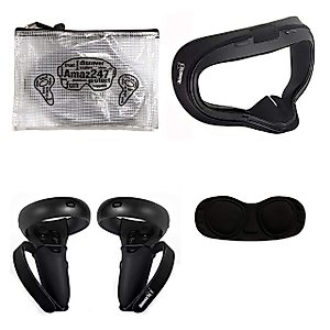 Amaz247 Silicone Anti-Leakage Face Cushion Mask, Protective Lens Cover, Controller Grip Cover with Velcro Straps for Oculus Quest VR Headset (Black), NOT FIT Oculus Quest 2