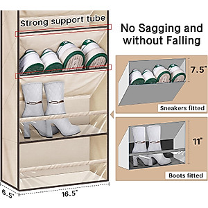 KEETDY Over The Door Shoe Organizer Fit 20 Pairs Sneakers Large Hanging Shoe Organizer for Closet Door Storage Boots, Beige