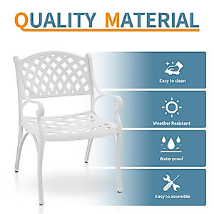 PATIO-IN 2 Pieces Outdoor Bistro Dining Chairs Cast Aluminum Patio Bistro Chair with Armrest,Outdoor Furniture Set Bistro Chairs,Metal Patio Dining Chair for Garden,White