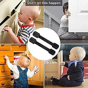 8 Pack Black Child/Baby Safety Cabinet Locks - Maveek Adjustable Strap Baby Proof Latches with No Trapped Fingers for Cupboard/Drawers/Closet/Toilet Seat/Oven and Fridge, Free 9 Extra Adhesive Pads