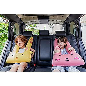 Kangaruru All in One Seatbelt Adjuster and Pillow with Neck and Headrest Cushion for Kids (Puppy_Gray)