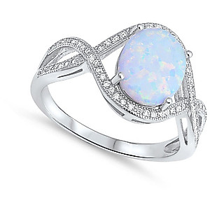 Oval White Simulated Opal Infinity Ring New .925 Sterling Silver Knot Band Size 11