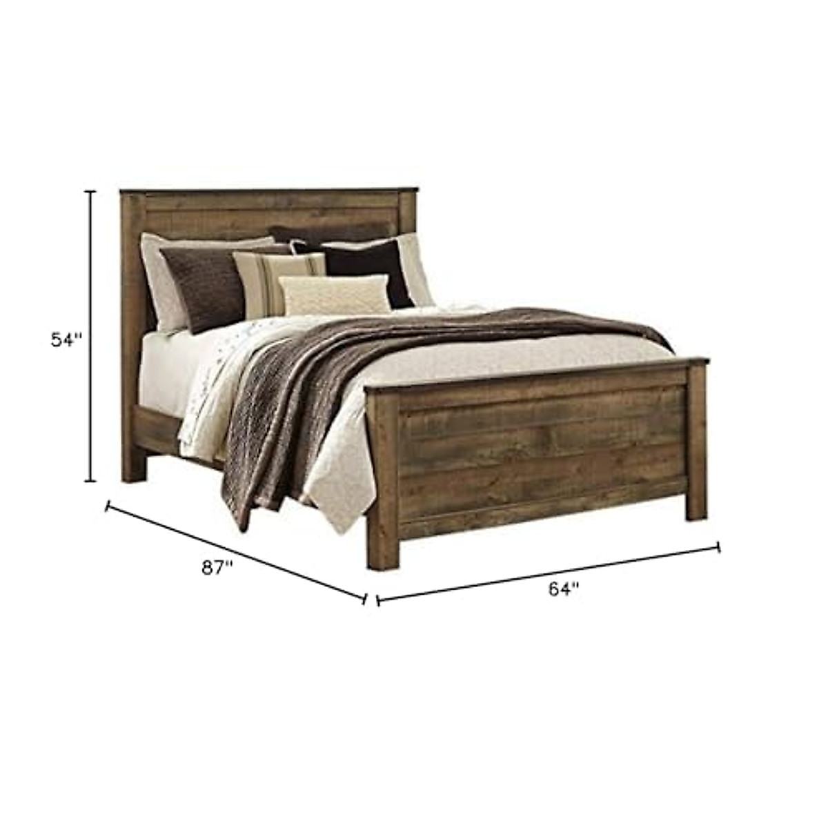 BOWERY HILL Queen Size Panel Bed with Headboard, Footboard, Platform, Wooden Slats in Wood, in Mahogany, No Box Spring Needed, Easy Assembly