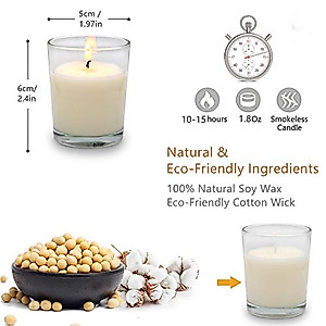 White Votive Candles in Glass, 15 Hours Unscented Soy Wax Candles for Wedding Home Spa Holidays Party, 12 Packs