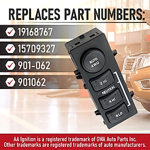 4WD 4x4 Switch - Replaces 19168767, 15709327, 901062 - Compatible with Chevy, GMC, Cadillac Vehicles - Silverado 1500, 2500HD Suburban, Avalanche, Sierra, Yukon - 1999-2002 - 4 Wheel Drive Selector