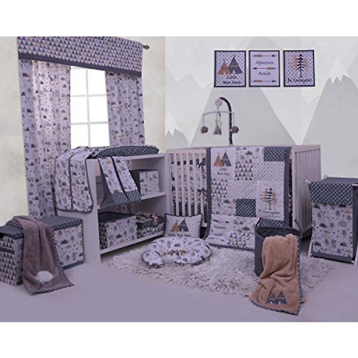 Bacati Woodlands Grey/Beige Neutral Cotton Hamper, Beige/Grey