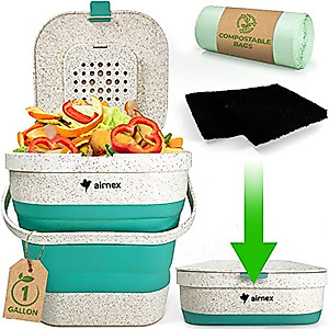 AIRNEX Countertop Compost Bin Kitchen Counter, Indoor Food Composter for Kitchen, Food Waste Bin for Kitchen Counter Top, Small Kitchen Compost Bucket Container, Mini Counter Food Scrap Bin with Lid