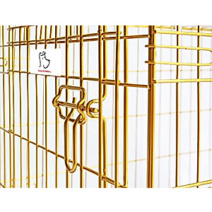 HOMEY PET Gold Color Folding Design Dog Crate Puppy Kennel with Removable Floor Grid and Pull Out Tray