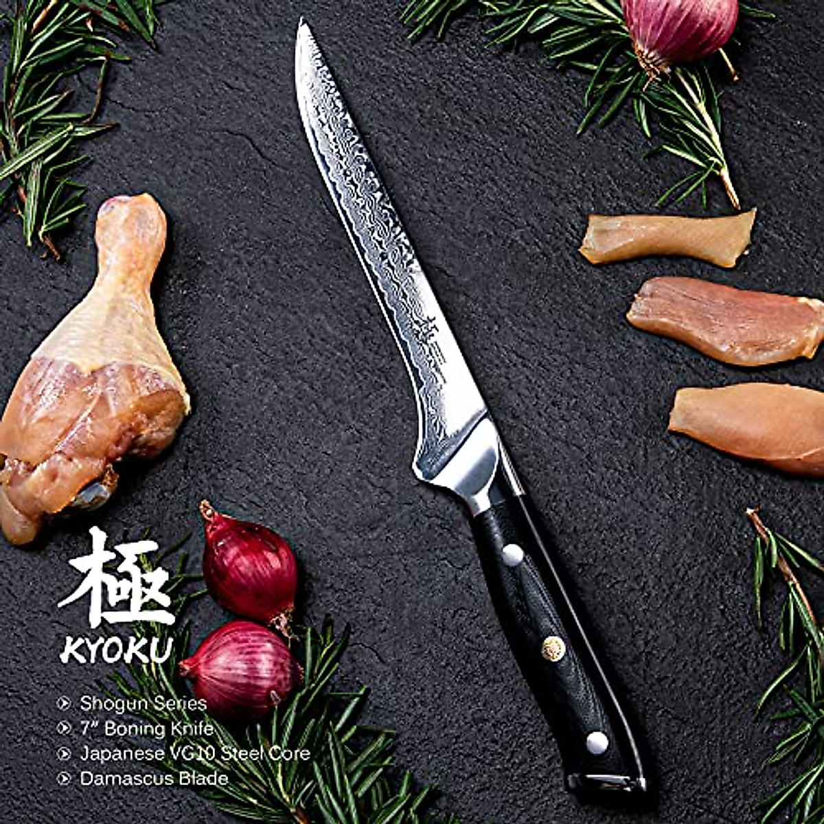 KYOKU Boning Knife - 7" - Shogun Series - Japanese VG10 Steel Core Forged Damascus Blade - with Sheath & Case