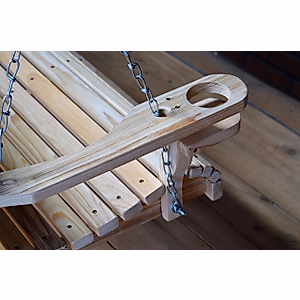 Generic 2FT Cypress Roll Porch Swing Made in USA with Hanging Hardware and Cup Holders, Unfinished Natural Wood Tone