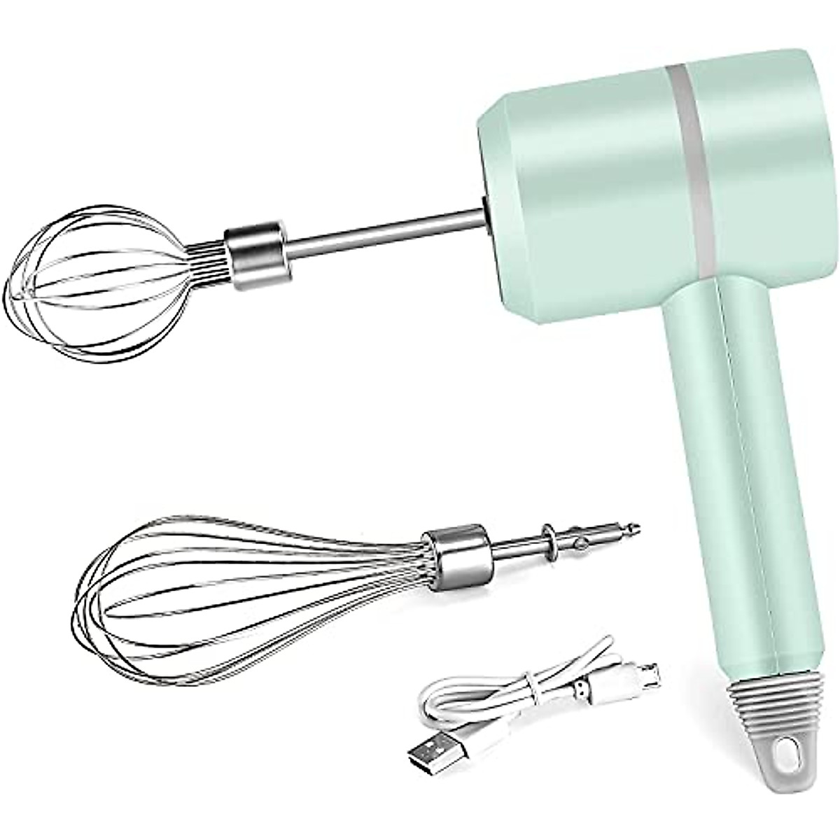 Portable Electric Cordless Handheld Mixer, 3-Speed Adjustable Lightweight USB Rechargeable Hand Mixer Stainless Steel Egg Whisk with Double Egg Sticks for Kitchen Baking and Cooking (Green)