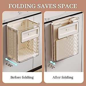 SANQANDON Folding Hanging Trash Can, Kitchen Folding Trash Can, Cabinet/Car/Bedroom/Bathroom Folding Hanging Small Plastic Trash Can (Grey)