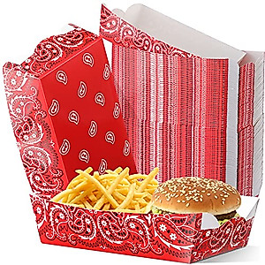 100 Pieces Cowboy Paper Food Trays Cowboy Party Supplies Western Paisley Food Tray Western Snack Candy Holder Trays Disposable Serving Trays for Cowboy Party Decorations Food Holder Trays (Red)