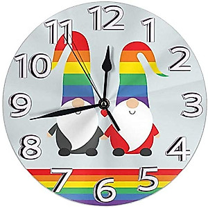 Tenghui Christmas Funny Cute Santa Elves Gnomes Round Wall Clock Silent Non Ticking Battery Operated Easy to Read for Student Office School Home Decorative Clock Art
