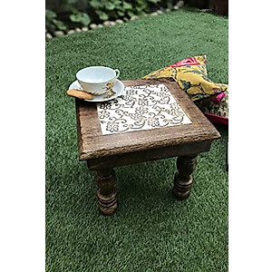 SAVON Wooden Step Stool Small Footstool footrest Table White Flowers