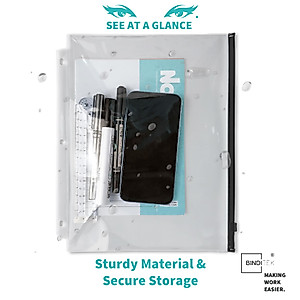 Binditek 40 Pack Plastic Zippered Binder Pockets, 3-Hole Punched for 3 Ring Binder, Clear PVC with Multicolor Zippers, Waterproof Loose Leaf Bag Pouch for Document Filing and Storage