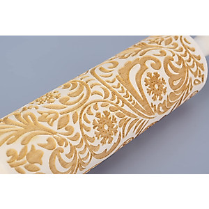 Wooden Embossing Rolling Pins with Designs for Baking, Engraved Rolling Pin with Pattern, Fondant Roller Snowflakes Christmas 3D
