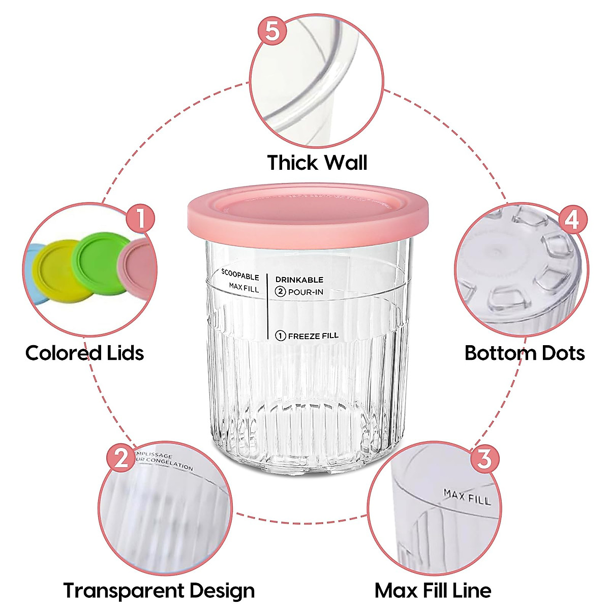 Generic Fit For ninja creami pints and lids - 4 pack Pot Compatible with NC501 NC500 Series 11-in-1 Creamer Ice Cream Maker Machine 4 Pack 24OZ NC501 Ninja Creami Deluxe XL Cups BPA Free