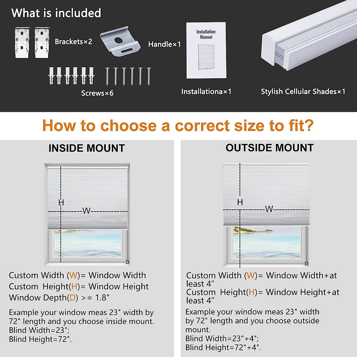 Persilux Custom Size Cellular Blinds for Windows Cordless Blackout Honeycomb Shades Noise Reduction Thermal Insulated for Home, Night White