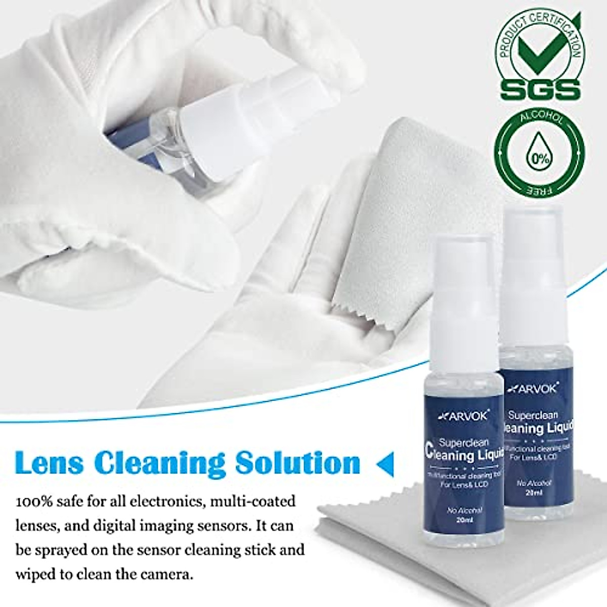 ARVOK Professional Camera Cleaning Kit(32 pcs), Including Air Blower/Cleaning Pen/Cleaning Spray/Cleaning Cloth/Lens Brush, Lens Cleaning Kit for DSLR Cameras Compatible with Canon, Nikon, Sony