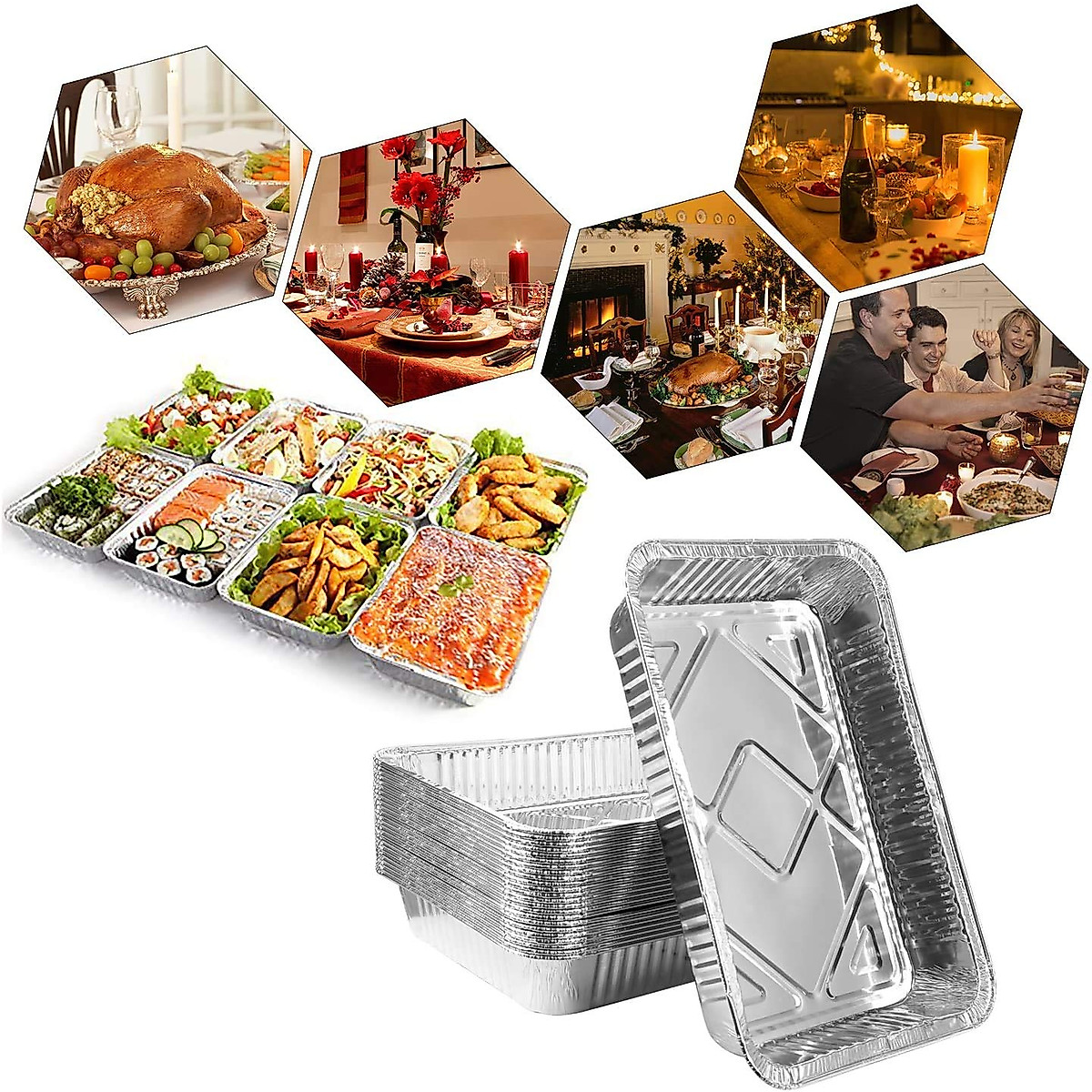 Nicole Fantini Full Size Deep Aluminum Pan With No Lids for Baking, Serving, Roasting, Broiling, Cooking - L. 20 3/4" x W. 12 4/5" x D. 3 1/5" (10)