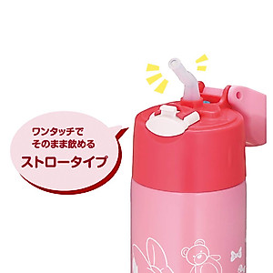 Thermos FHL-402FDS PK-C Water Bottle, Vacuum Insulated Straw Bottle, 13.5 fl oz (400 ml), Minnie Pink Coral