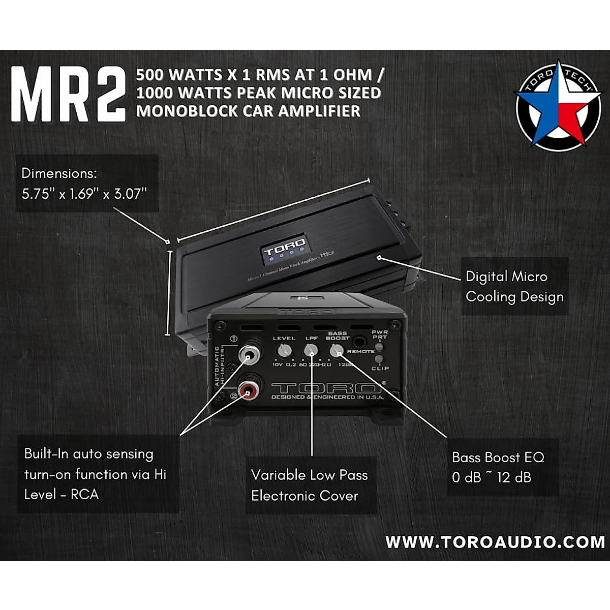 TORO TECH – R6, 8000 Watts MAX – 3200 Watts RMS 0.5Ω Stable Monoblock Car Amplifier Sound Quality Class D Design, Built-in Auto Sensing Turn-On, Subwoofer Amplifier