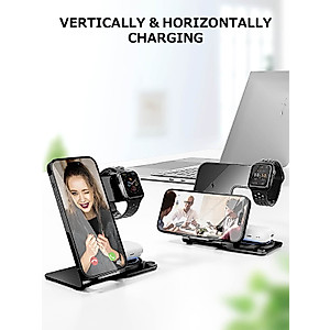 Mlfsaier 3 in 1 Charging Station for Multiple Devices Apple - Aluminum Alloy Fast Wireless Charger Stand Dock for iPhone 15/14/13/12/11/Pro/Max/XS/XR/X/8/Plus,for Apple Watch &AirPods Desk Beside