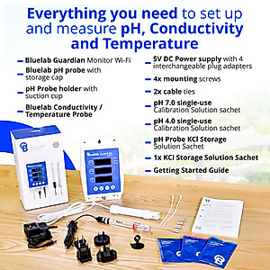 Bluelab Guardian Monitor Wi-Fi for Real-time pH, Temperature, and Conductivity (TDS) Measurements in Water with Calibration, 3 in 1 Digital Nutrient Meter for Hydroponic Systems and Indoor Plant Grow