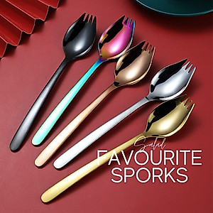 KAISHANE 4-Pack Stainless Steel Sporks 18/10, 6.06-Inch, Multifunctional Utensil for Kids & Home, Colorful Ice Cream Spoon, Salad Fork, Fruit & Dessert Serving, Easy-to-Clean