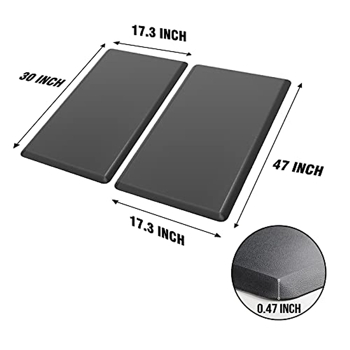 Kitsure Kitchen Mats - 2-PCS Anti-Slip & Durable Kitchen Rugs, Anti-Faigue Mats for Kitchen Floor, Easy-to-Clean & Comfortable Standing Desk Mats 17.3"x30"+17.3"x30"(Black)