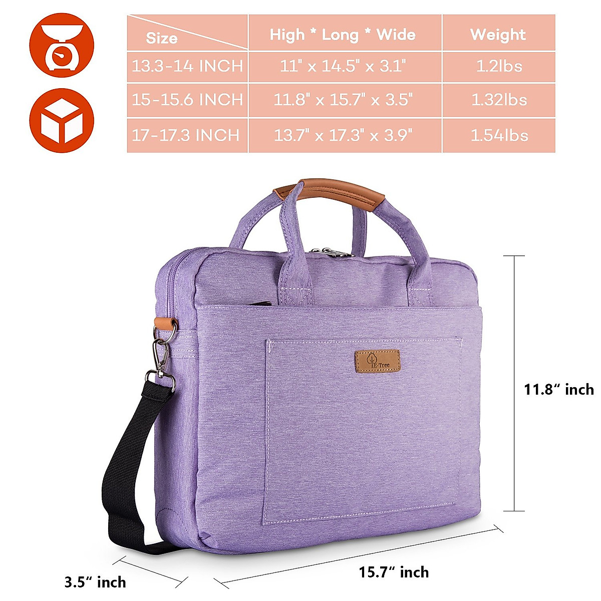 E-Tree Laptop Bag for Women, 15.6 inch Shockproof Padded Laptop Case Briefcase Computer Bag Messenger Bag Work Bag 15 inch Purple