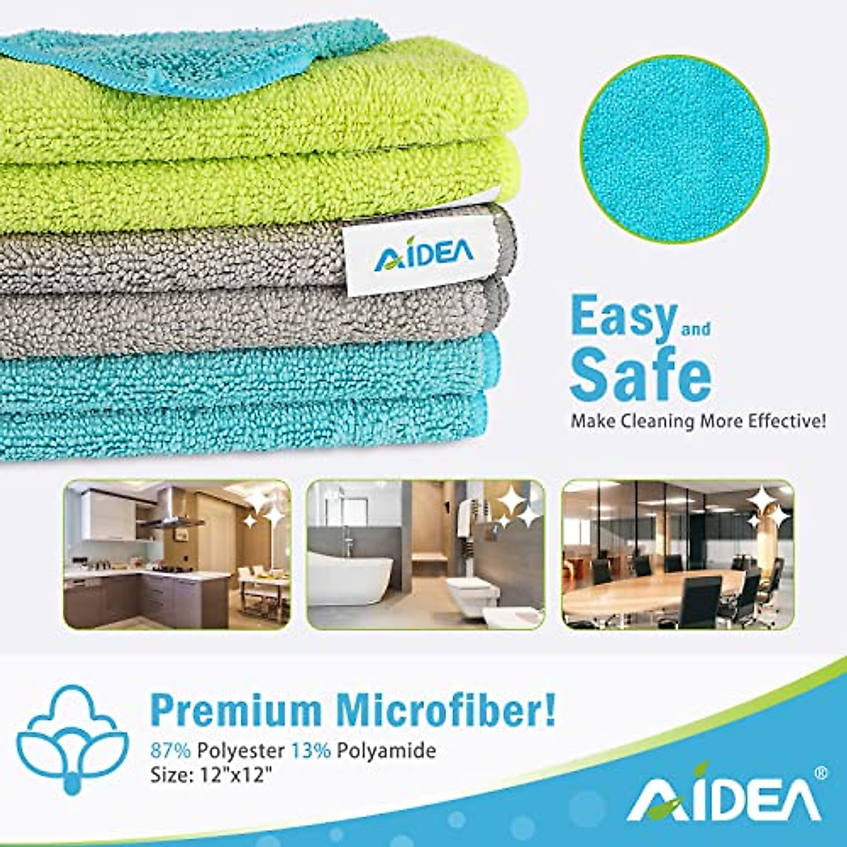 AIDEA Microfiber Cleaning Cloths-24Pack, Softer Highly Absorbent, Lint Free Streak Free for House, Kitchen, Car, Window Gifts(12in.x12in.)