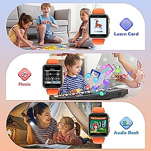 Kids Smart Watch for Boys Girls with Games, Children Educational Smartwatch with Camera Bedtime Stories Music Alarm Pedometer, Smart Watch for Kids Toy Gifts for Toddlers 3 4 5 6 Years Old (Orange)
