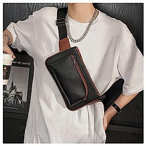 Bestsent Men's Leather Sling Bag,Chest Shoulder Backpack, Water waterproof Crossbody Bag (#03 Black&Brown)