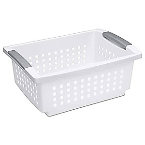 Sterilite Medium Sized Multipurpose Stackable Storage Basket Bin with Flip-Down Rails for Home and Office Organization, White (20 pack)