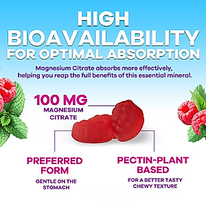 Magnesium Supplement Gummy - High Absorption Magnesium Citrate Supplement for Adults & Kids - Nature's Calm Magnesio Gummies Dietary Supplements for Bone, Muscle Health, Heart Support - 60 Gummies