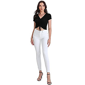 JEANIR Women's High Waisted White Skinny Jeans Work Pants High Waisted High Waist Leggings with Pockets (White, Small, s)