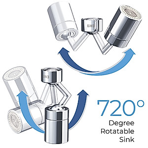 Swivel Sink Chrome Faucet Aerator for Face, Eyewash, and Gargle – 720 Degree Rotatable Sink Adapter Sprayer Attachment for Kitchen or Bathroom Male or Female Thread – Easy to Install