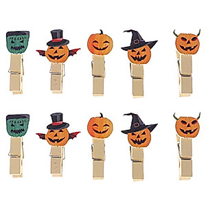 Cabilock 10Pcs Halloween Wooden Cartoon Clothespins Halloween Decorations Mini Pumpkin Head Clothespins Clips Crafts Decor for Party