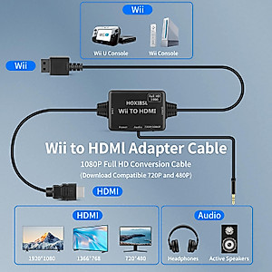 HOXIBSL Wii to HDMI Converter Cable Adapter,720P/1080P Switch,with 3.5mm Audio Jack,Improve Image Quality and Resolution,Supports All Display Modes,Compatible with Wii,U,HDTV, Monitor （6.56FT）