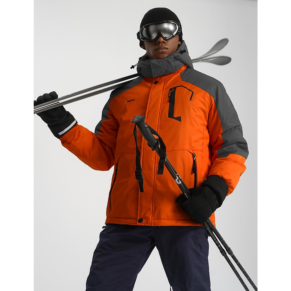 GEMYSE Men's Mountain Waterproof Ski Snow Jacket Winter Windproof Rain Jacket (Orange Grey,Large)