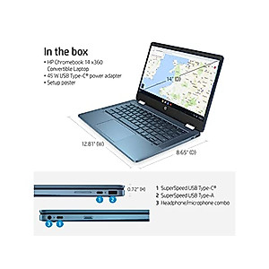 HP 2022 14" Touchscreen Chromebook x360 Convertible Laptop, Intel Celeron N4120 Processor, 4GB RAM, 64GB eMMC Storage, HD Webcam, Forest Teal, Chrome OS, 128GB SnowBell USB Card