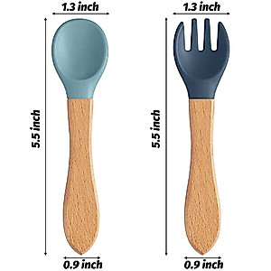 R HORSE 6Pcs Silicone Baby Forks and Spoon Set with Beech Handle Blue Silicone Baby Feeding Set BPA-Free Baby Training Utensils Set Soft Tip Infant Spoons for Toddlers Boy Girl