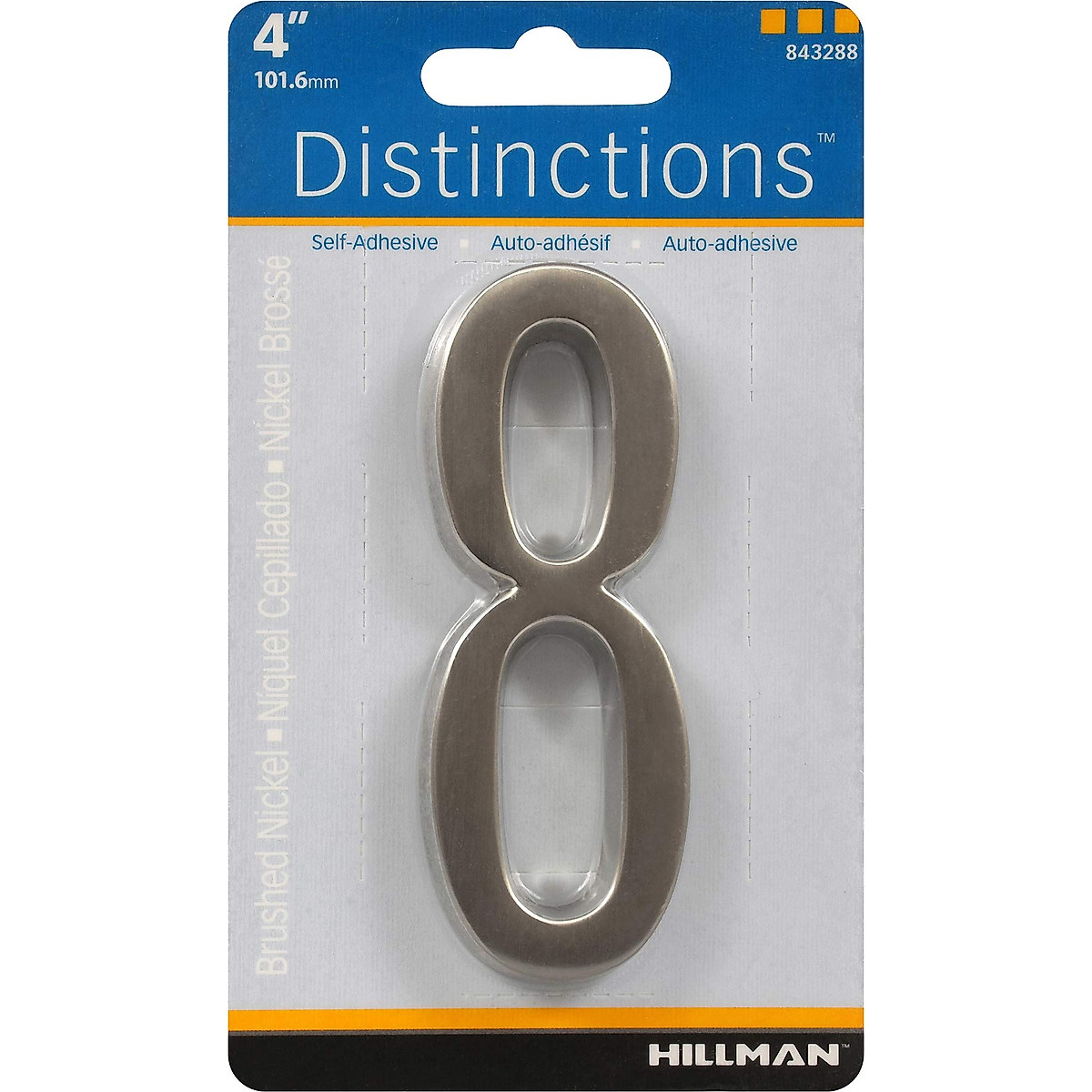 Distinctions Nickel, 8 Hillman 843288 4-Inch Die Cast Self-Adhesive House Address, Brushed, Number