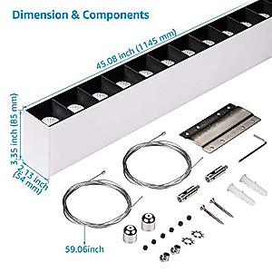 LEONLITE 4FT LED Linear Light Linkable, Anti Glare Office Lighting, 5460lm 0-10V Dimmable Architectural Suspended Lighting Fixture, 100-277V UL Listed, 42W 4000K Cool White, White, Pack of 2